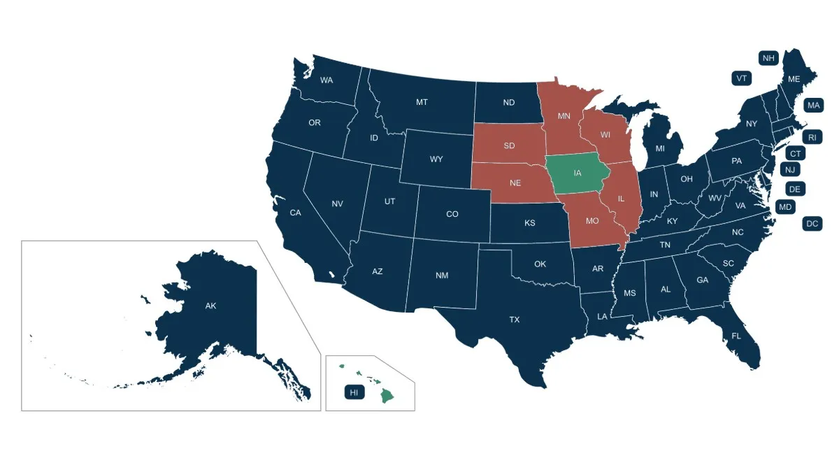 Iowa Borders | 6 States, Mississippi East & Missouri West