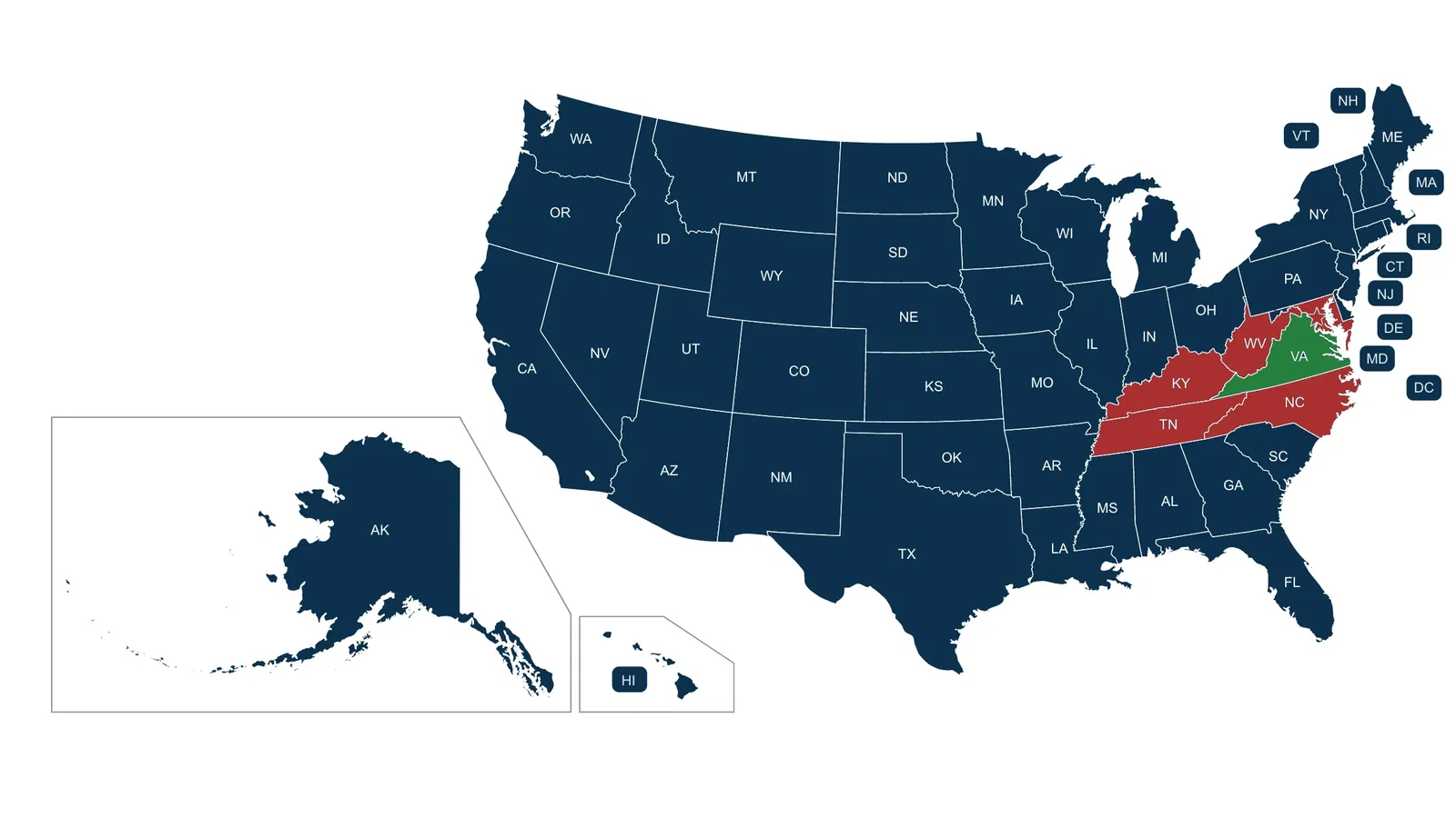 Virginia Borders | 5 States, Potomac River & Atlantic